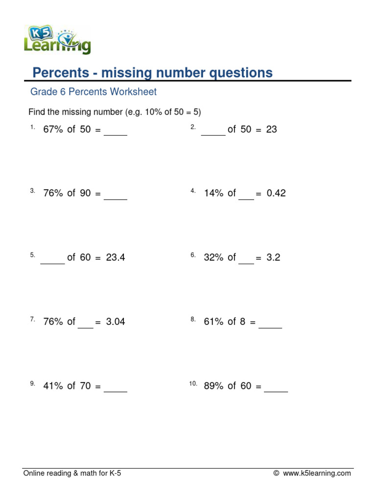 Grade 6 Percent Missing Number B | PDF