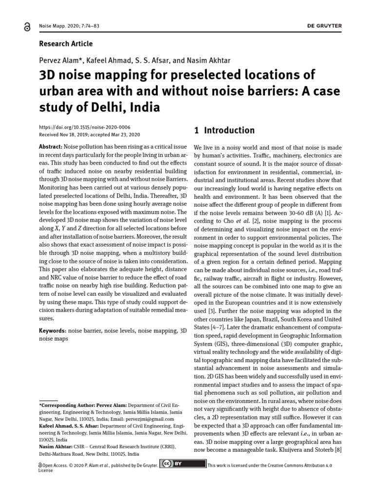 3D Noise Mapping For Preselected Locations of Urban Area With and ...