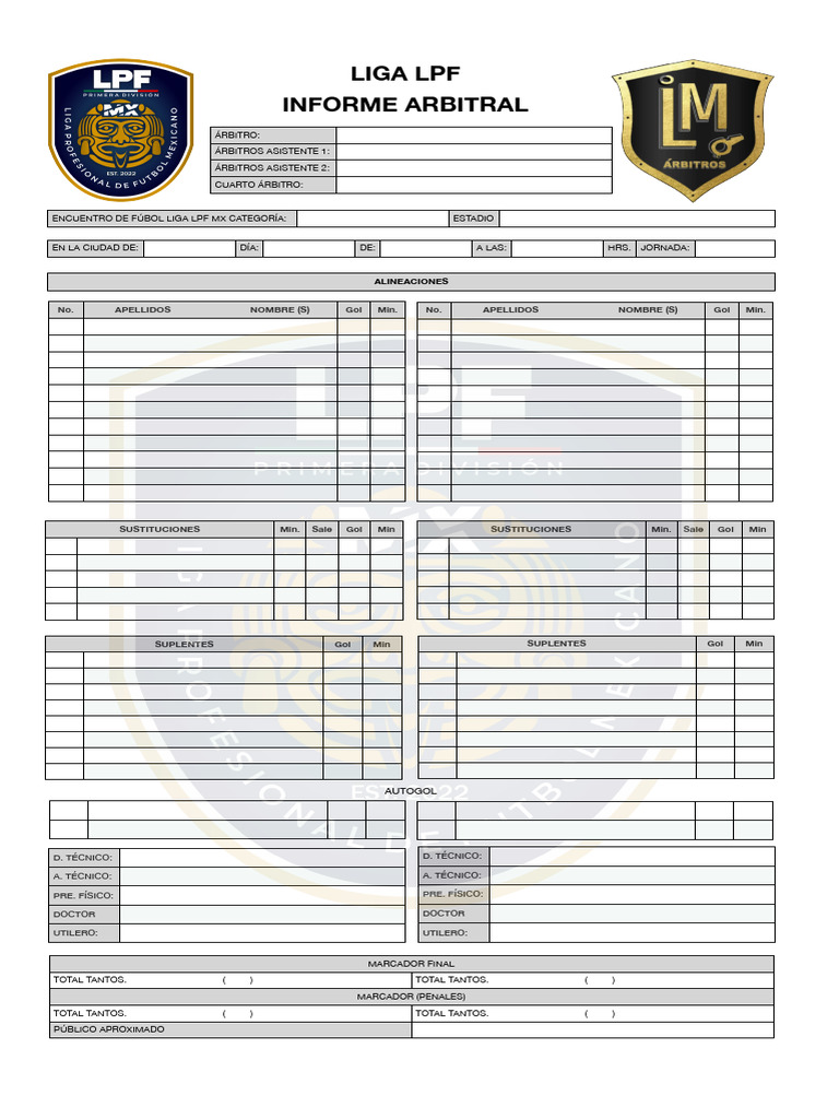 Informe Arbitral LPF | PDF | Árbitro | Asociación de Futbol