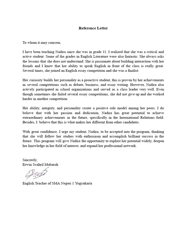 Recom Letter Nadira | PDF | Career & Growth