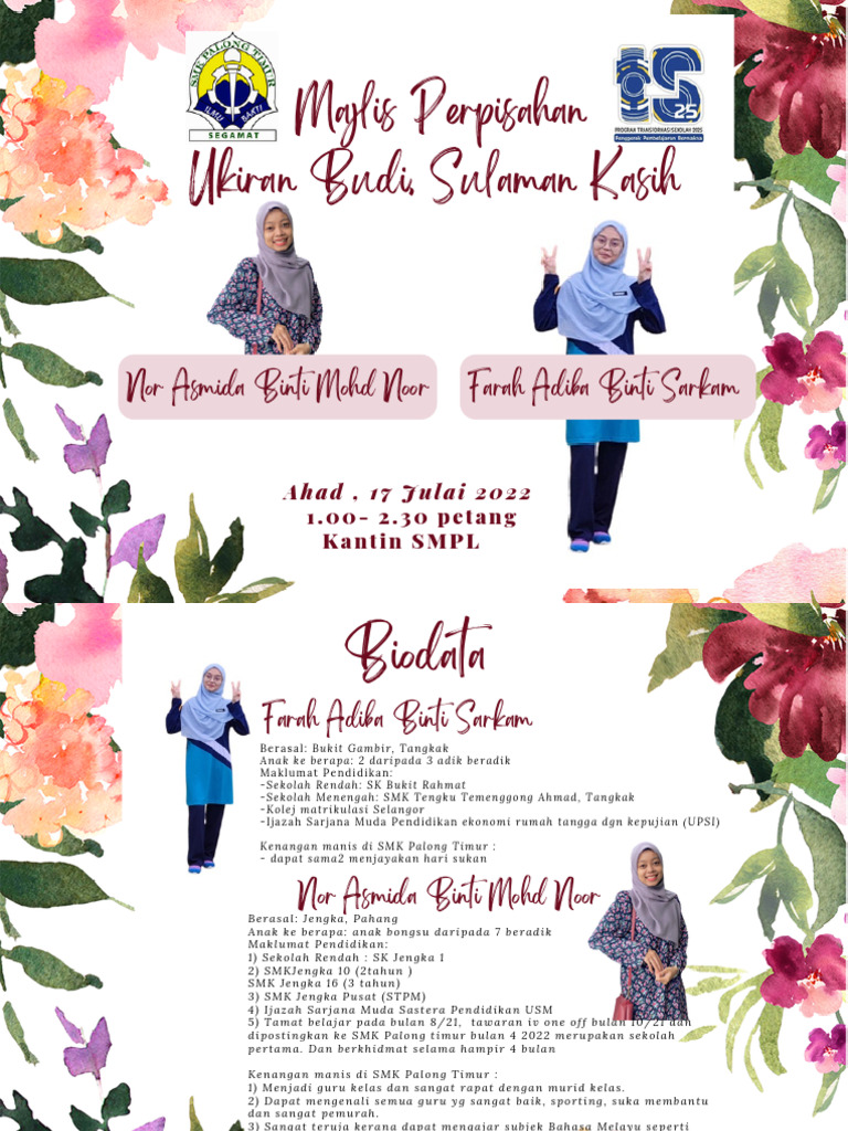 Buku Program Majlis Perpisahan Farah Dan Asmida | PDF