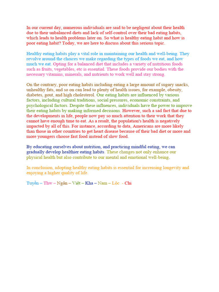 Healthy Eating Habits Explained | PDF