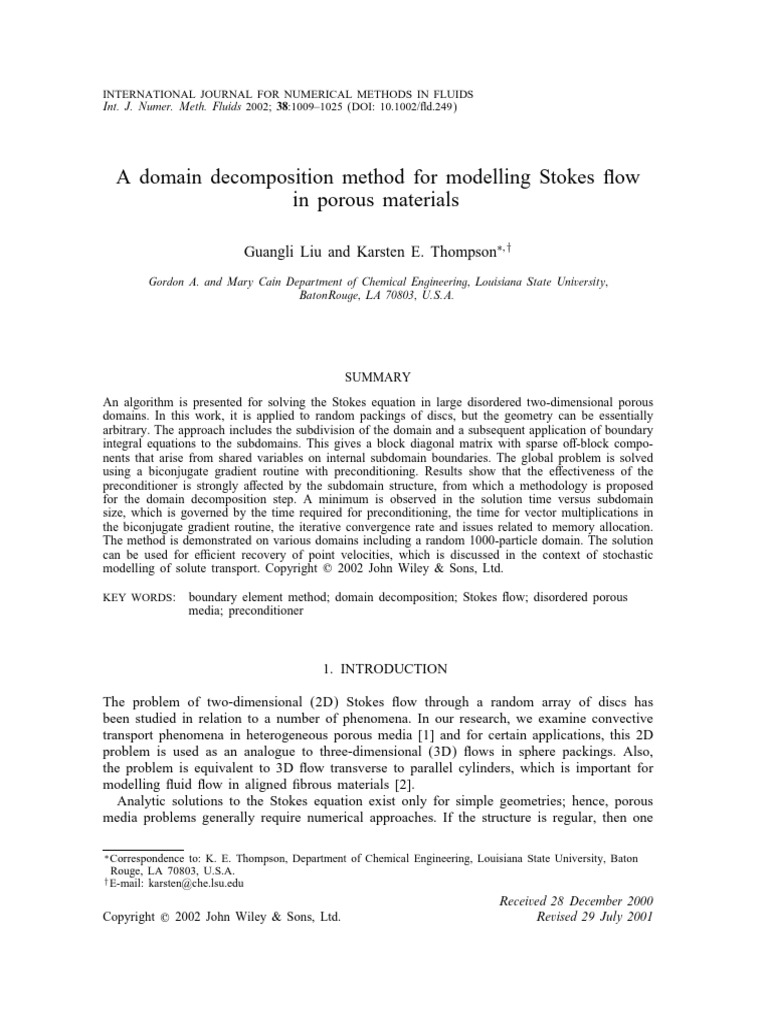 Liu G., A Domain Decomposition Method For Modelling Stokes Flow in Porous Materials | PDF ...