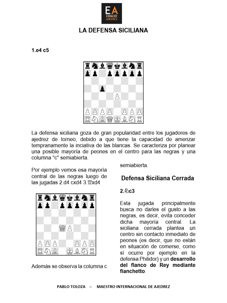 Defensa Siciliana | Descargar gratis PDF | Juegos de mesa | Teoría del ajedrez