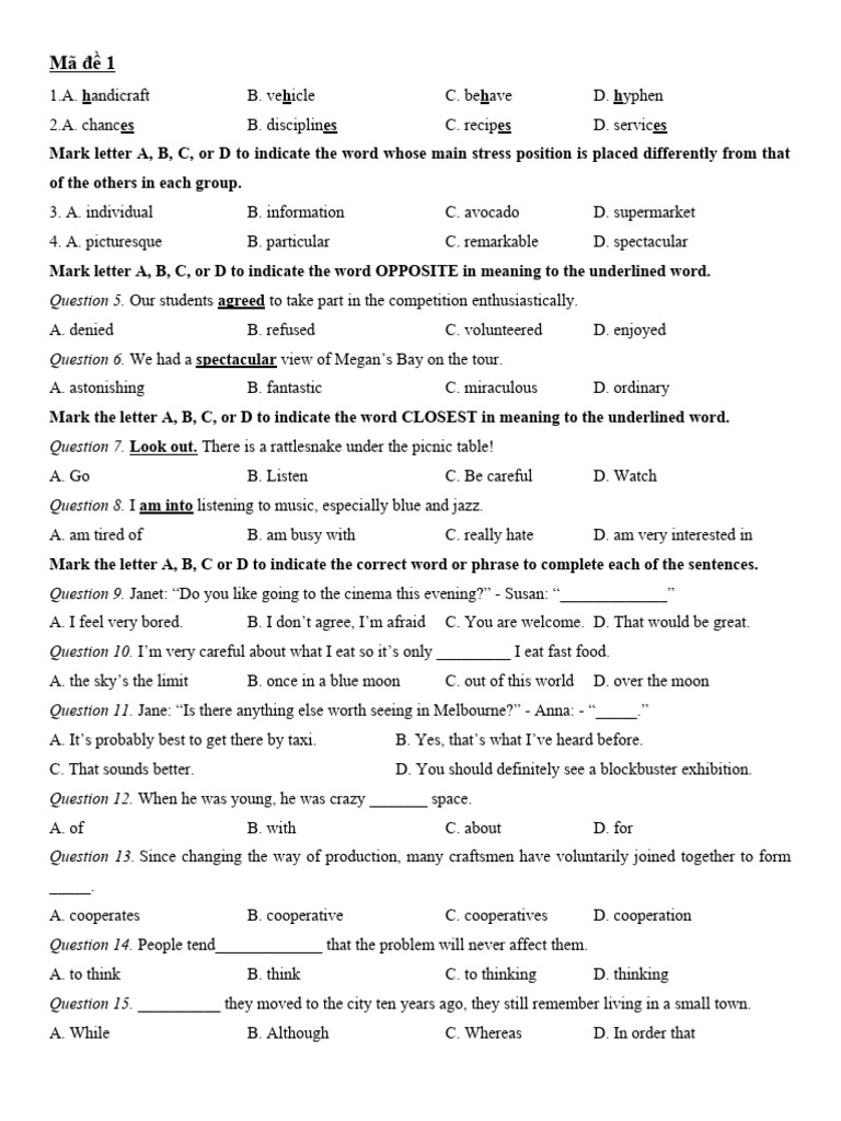 Form Hải Phòng Mã đề 261 | PDF | Stress (Biology) | Stress Management