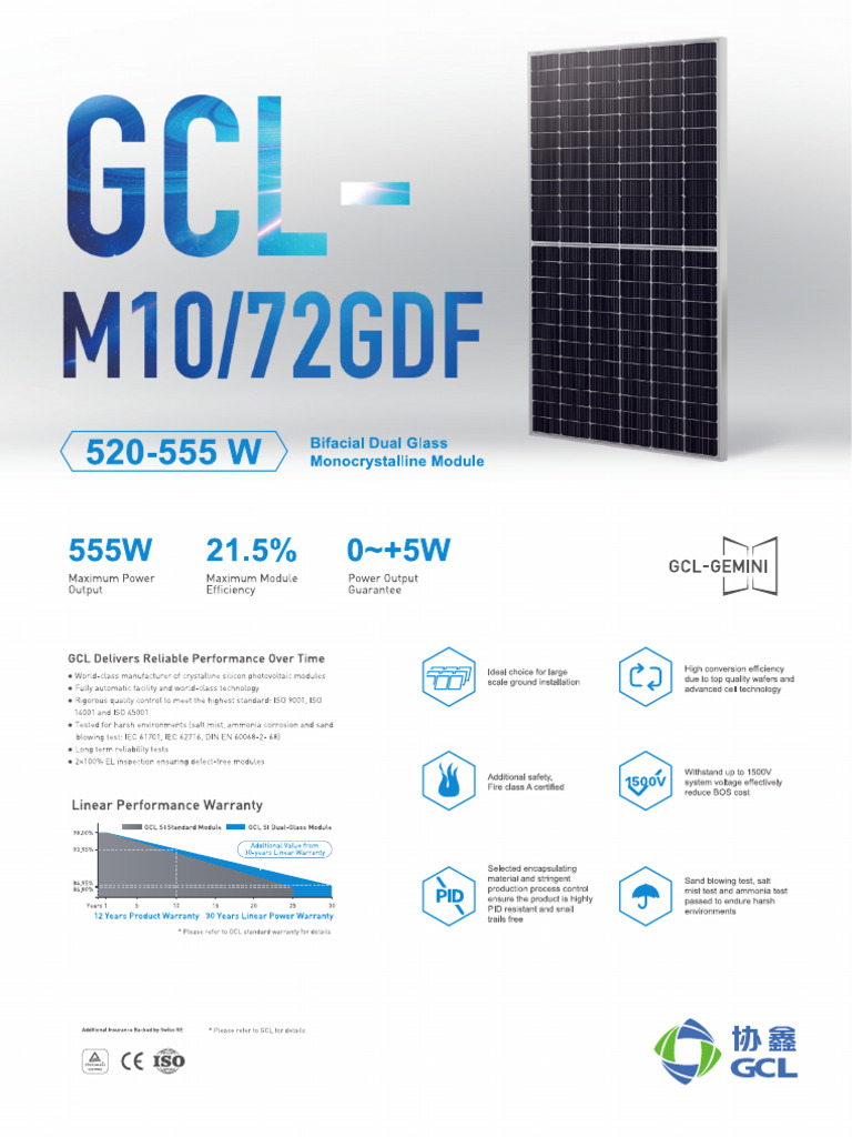 Ficha Tecnica Panel GCL Bifacial 520-550 W | PDF