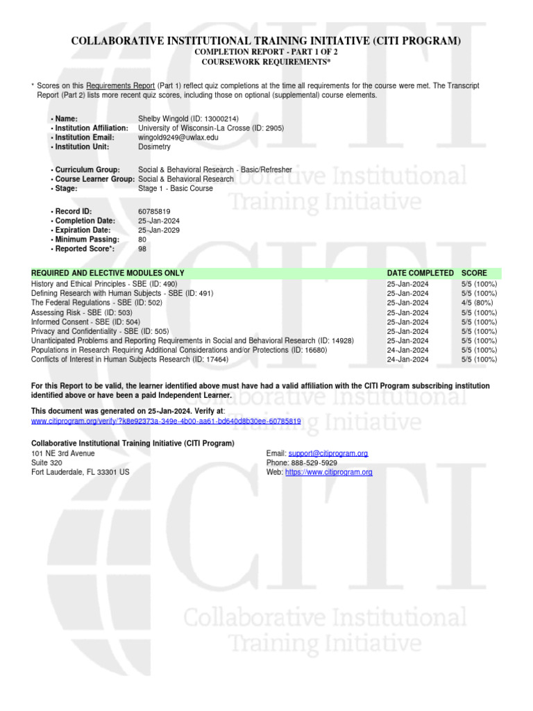 Citi Program Completion Report 2 Swingold | PDF | Career & Growth