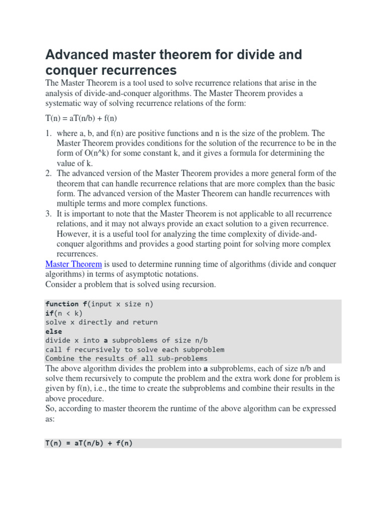 Master Theorem | Download Free PDF | Computational Science | Algorithms