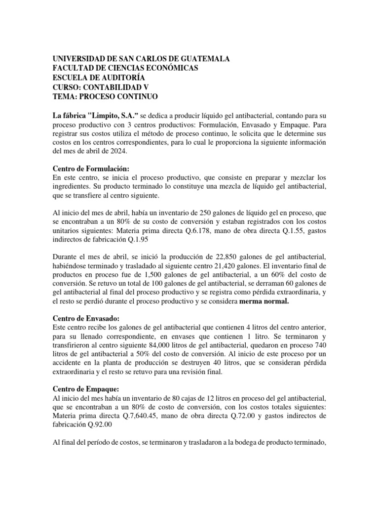 Costos en Proceso Continuo de Producción | PDF