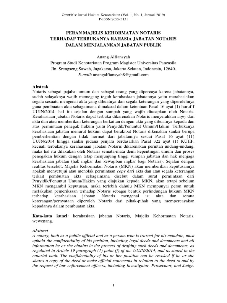 Peran MKN dalam Kerahasiaan Notaris | PDF