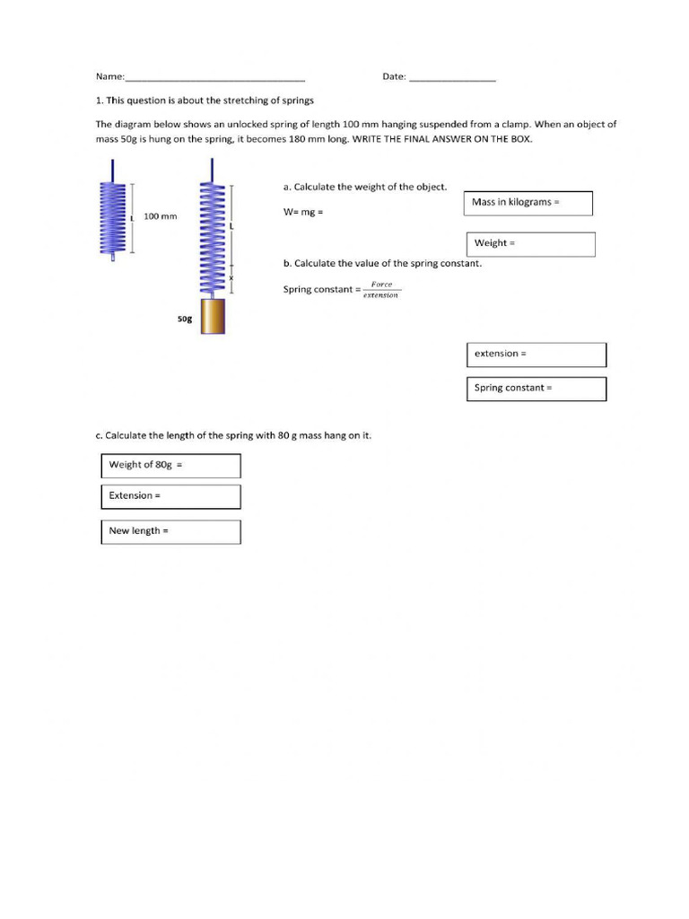 Hooke’s Law ( F=kx) | PDF