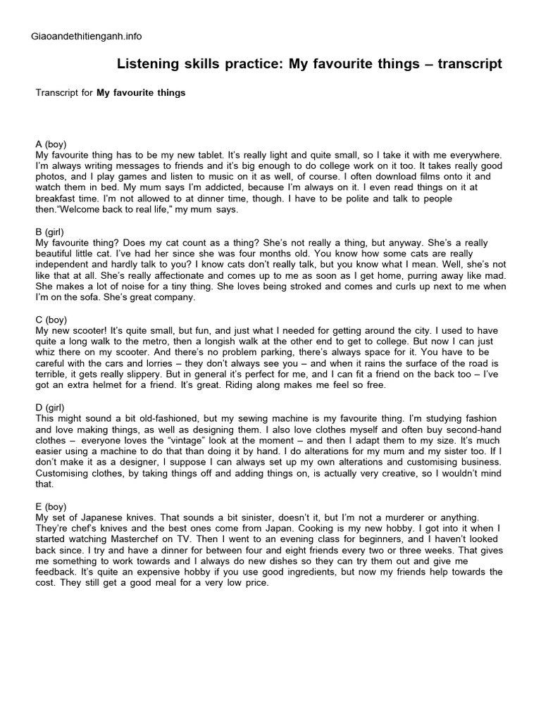 My Favourite Things - Transcript 1 | PDF