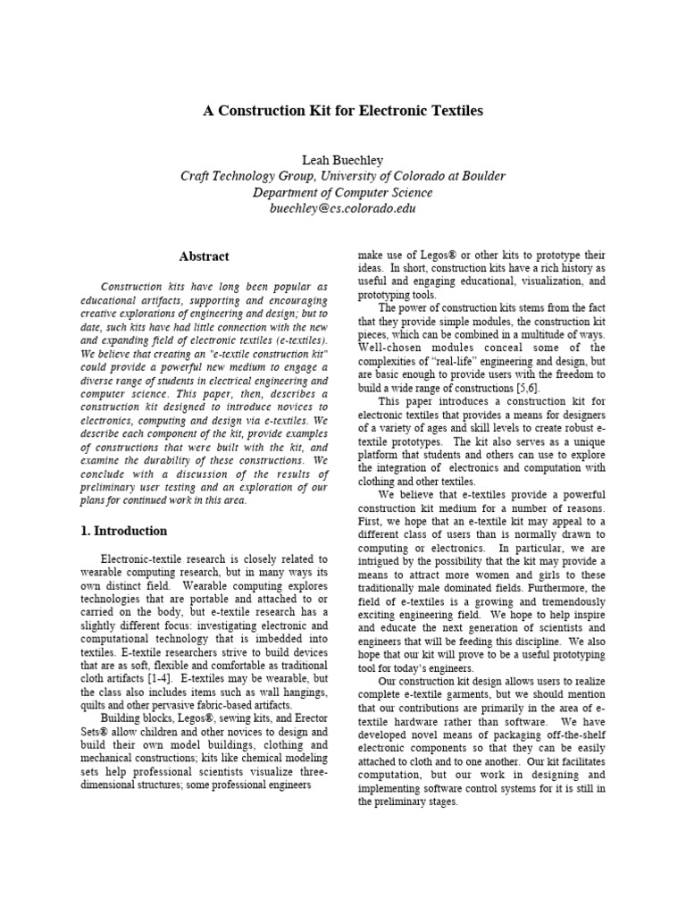 A Construction Kit For Electronic Textiles | PDF | E Textiles | Printed ...