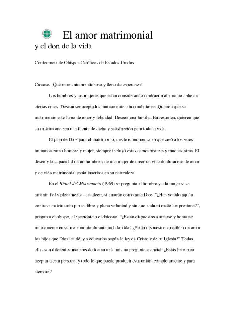 Amor Matrimonial y Sexualidad Responsable | PDF | Control de la ...