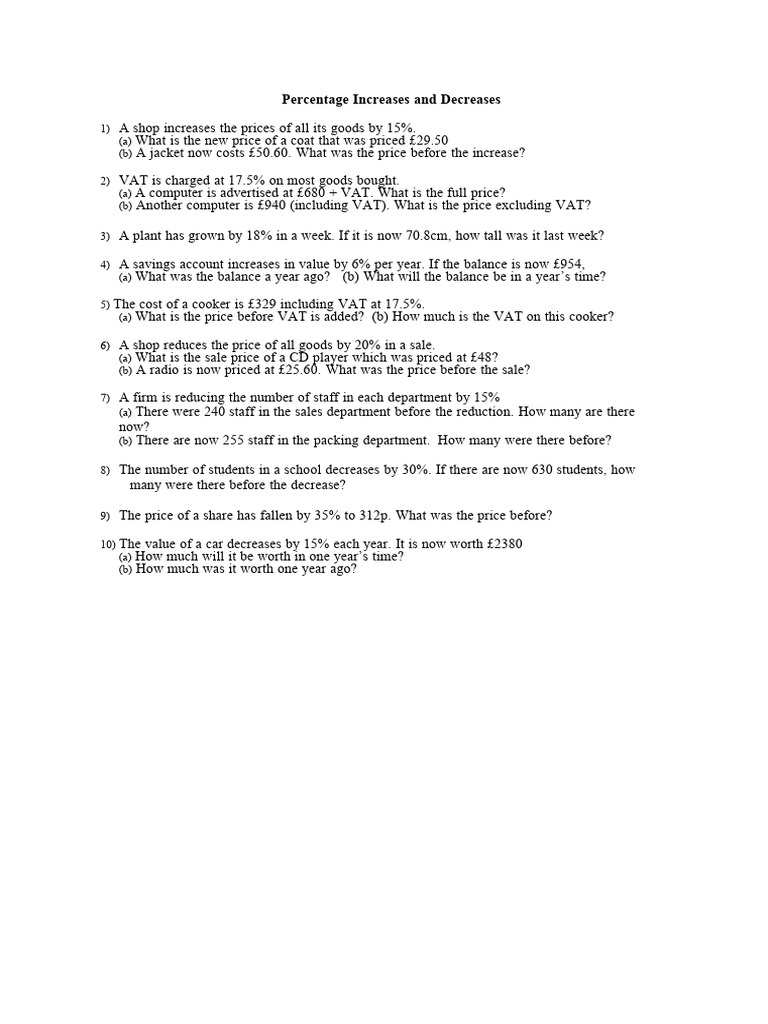 Percentage KS3 | PDF | Value Added Tax | Interest