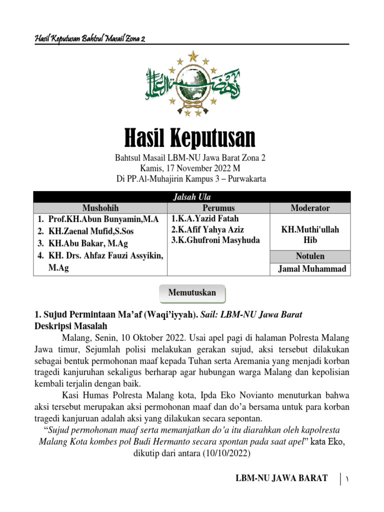 Hasil Keputusan BM Zona 2 PWK | PDF