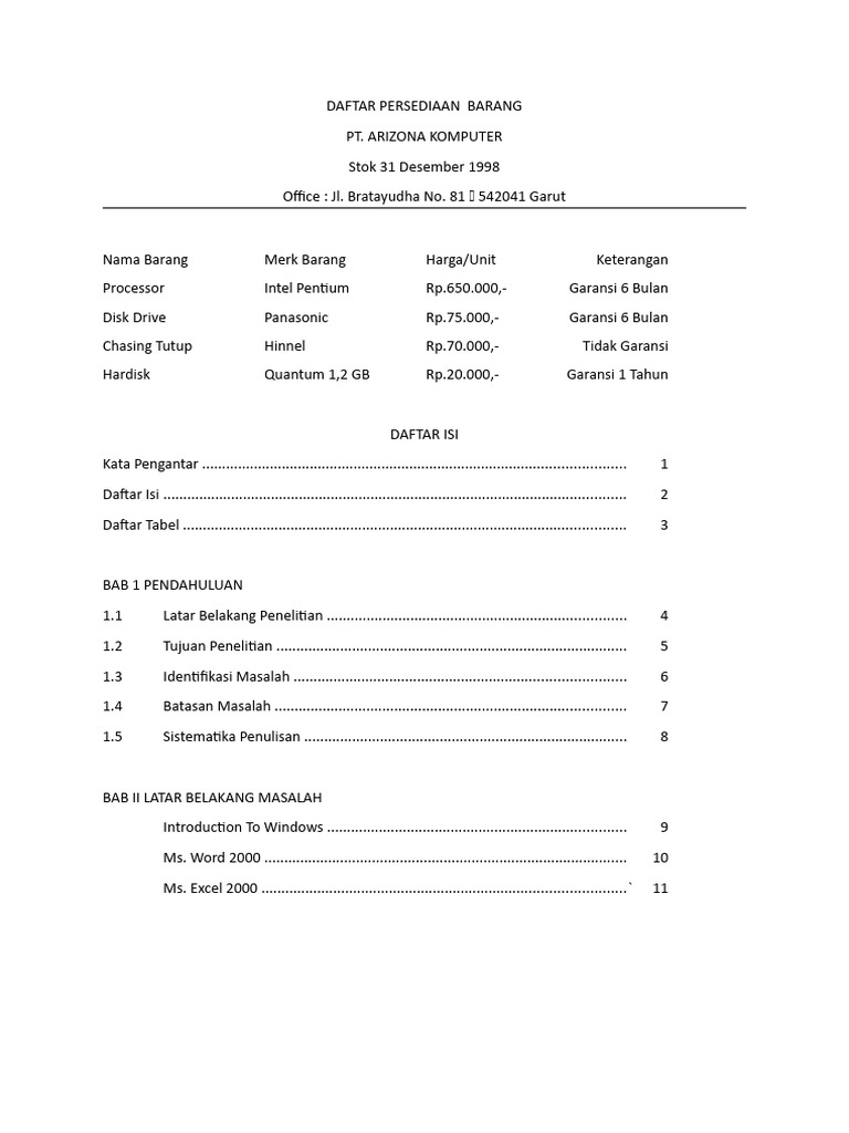 Daftar Persediaan Barang Pt Arizona Pdf
