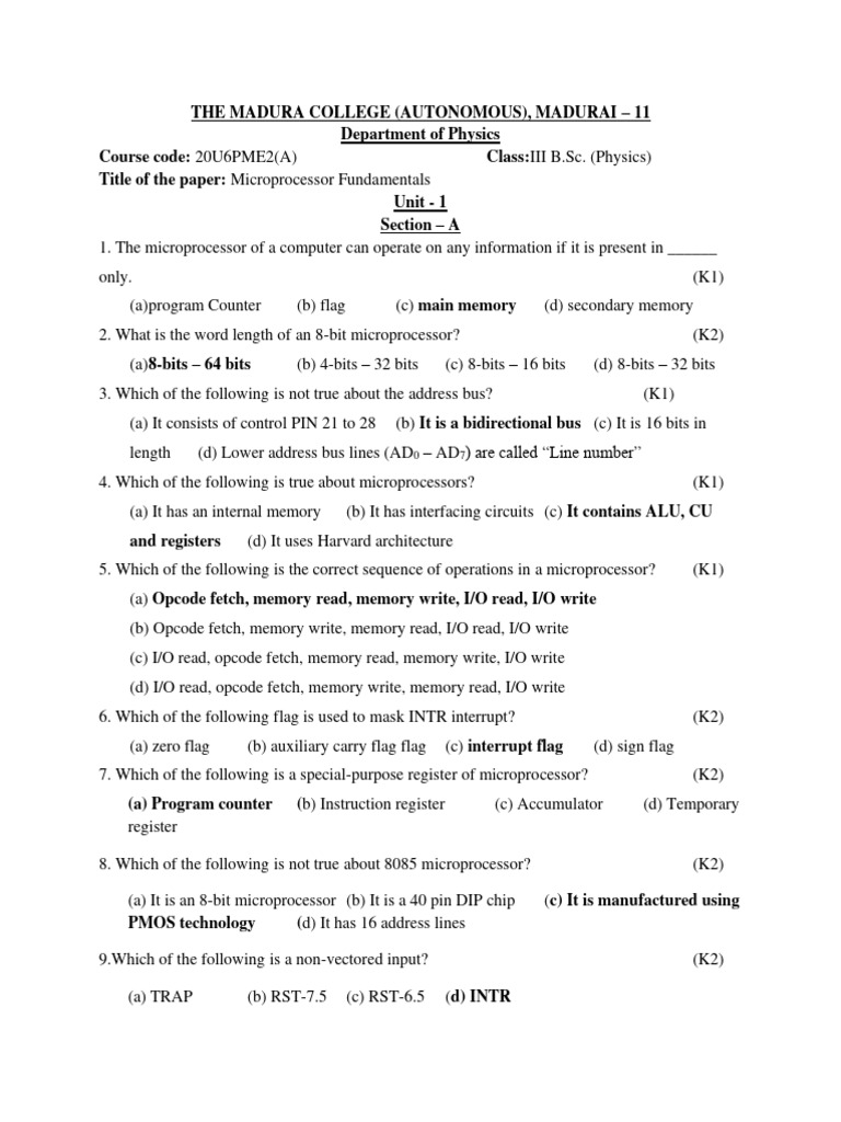 Microprocessor Fundamentals Question Bank New Pdf Inputoutput Central Processing Unit 