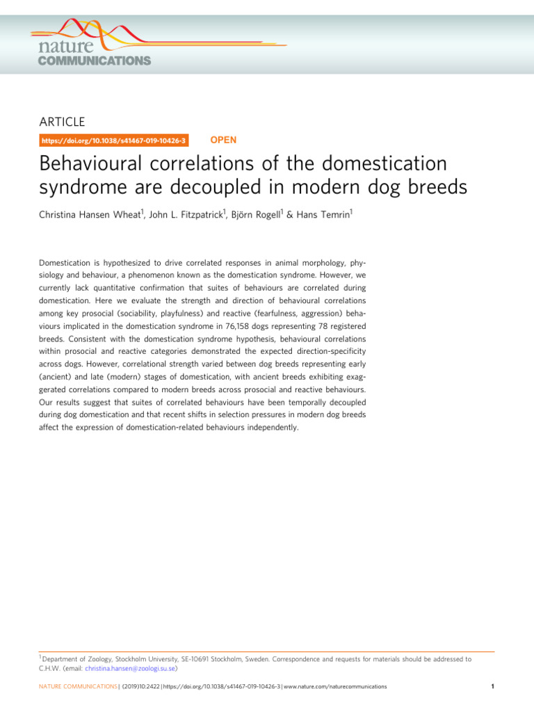 Behavioural Correlations of The Domestication | PDF | Variance | Dog Breeds