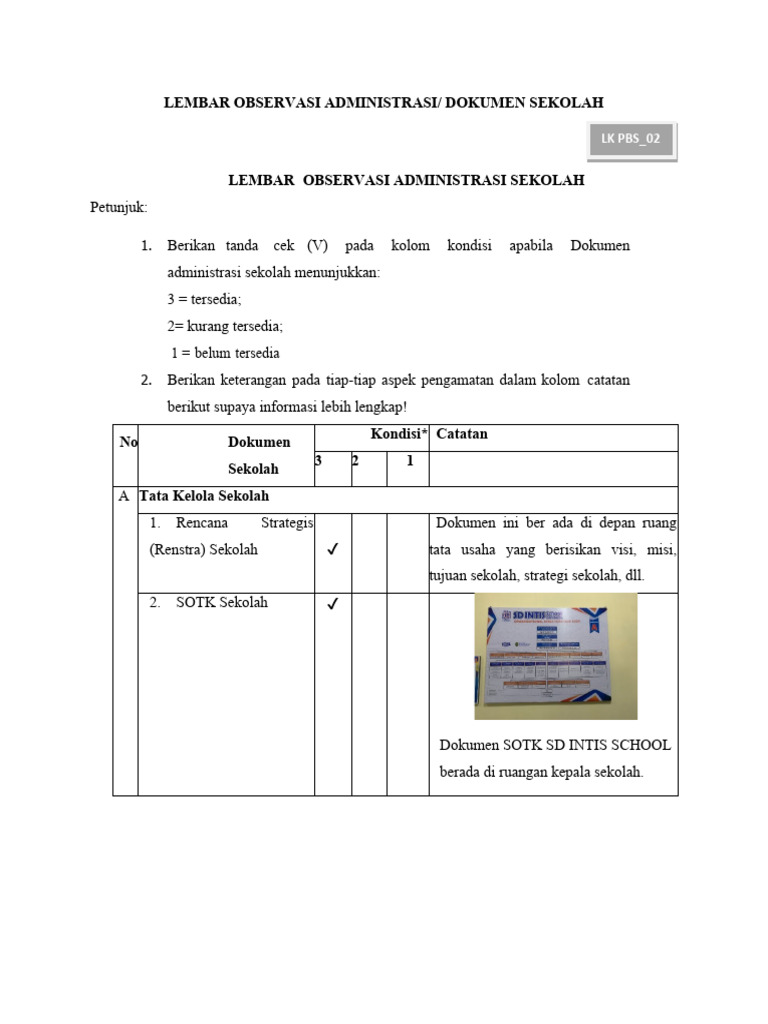 Lembar Administrasi SD Intis School | PDF