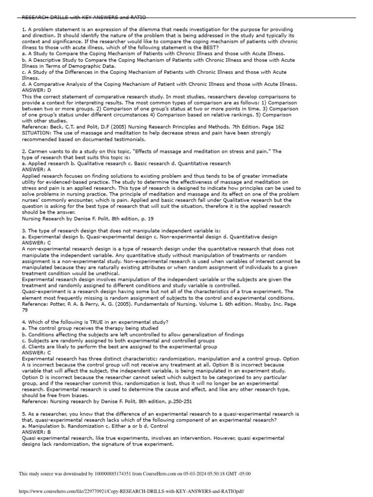 Copy RESEARCH DRILLS With KEY ANSWERS and RATIO PDF | PDF | Level Of ...
