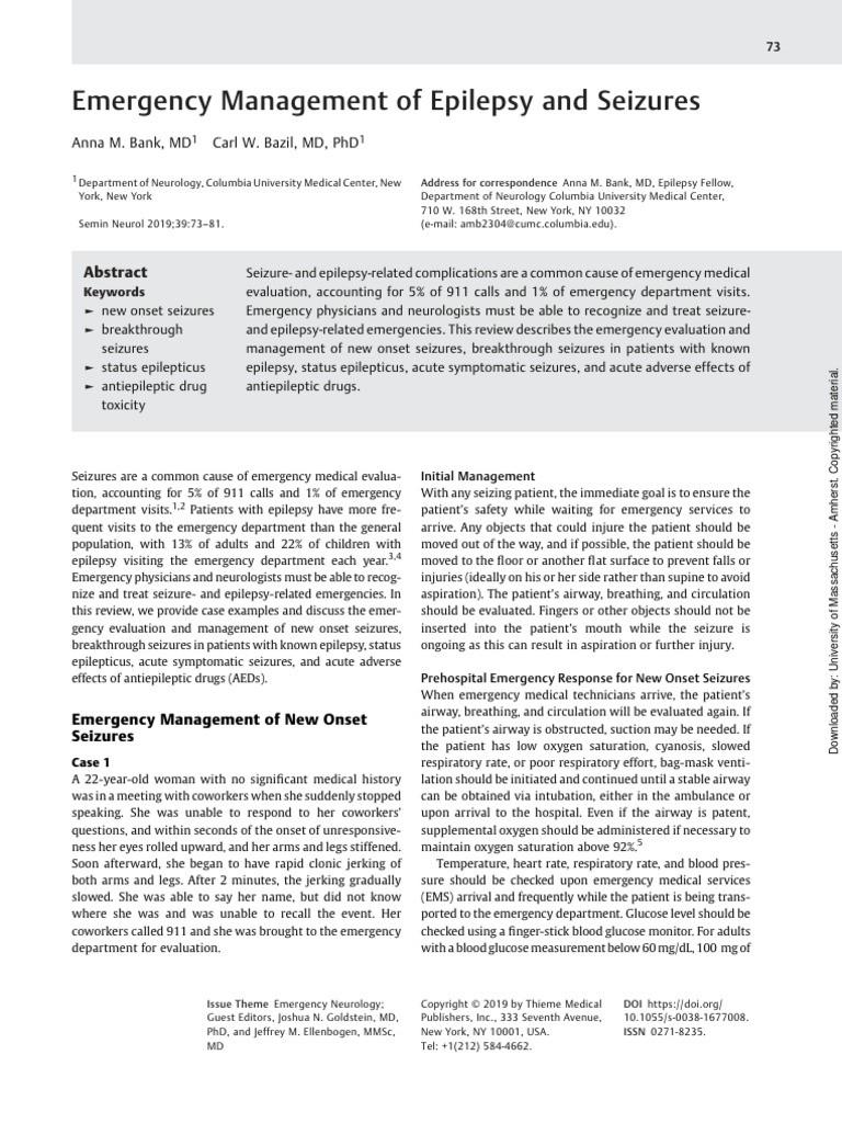 Emergency Management of Epilepsy and Seizures | PDF | Epilepsy | Stroke