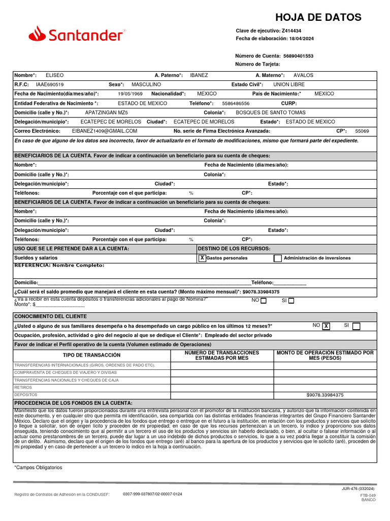 Hoja de Datos Bancarios Cliente | PDF | Bancos