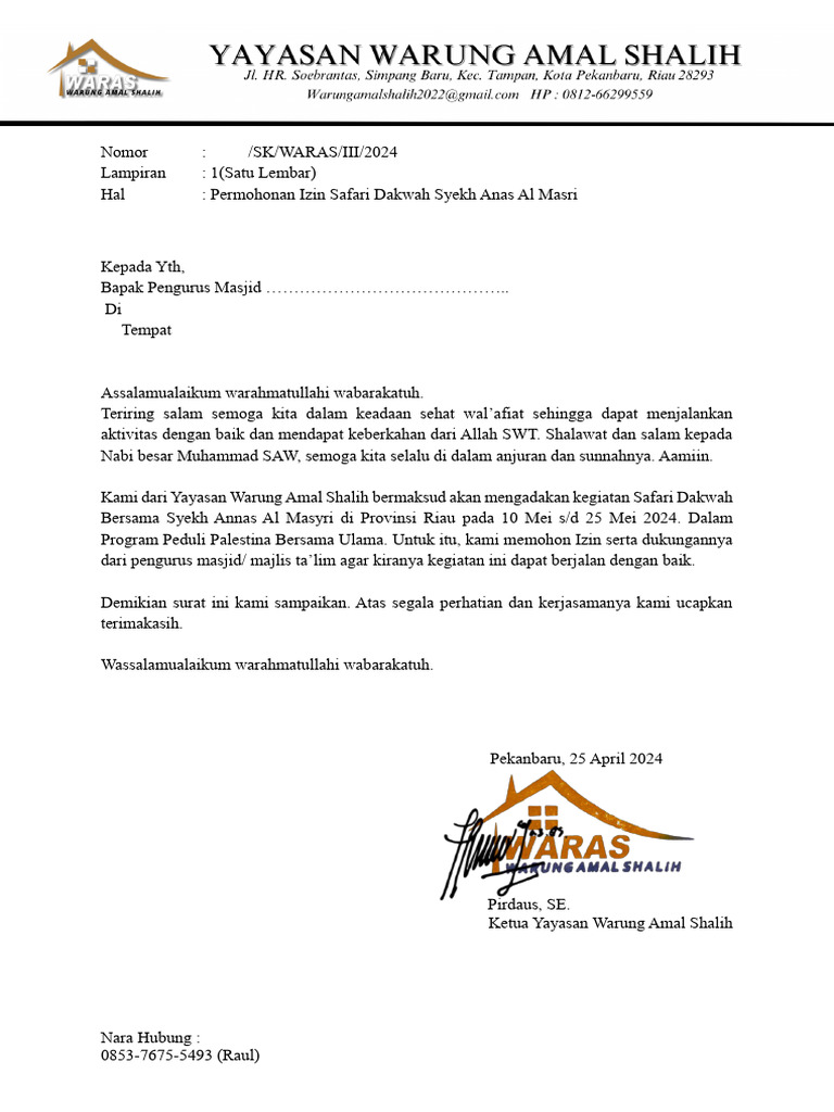 Surat Izin Waras Syekh Anas April 2024 | PDF