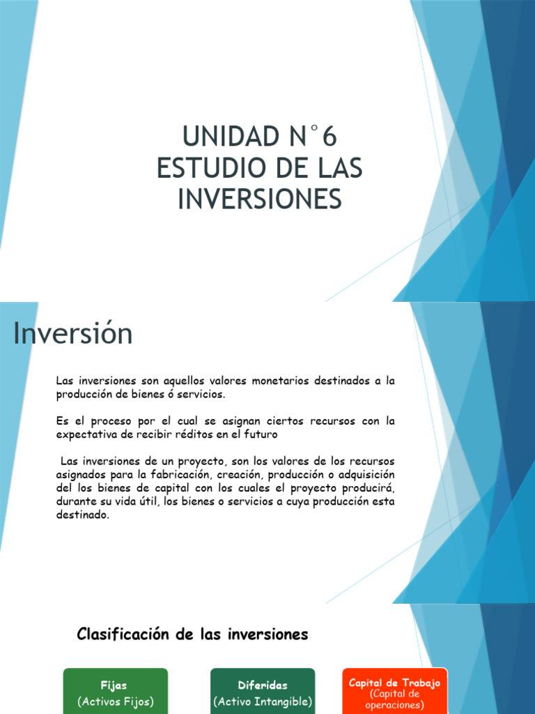 Unidad 6. - Estudio de Inversiones | PDF | Depreciación | Inversiones