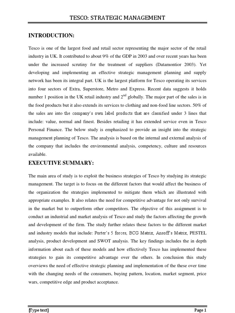 Tesco Strategic Management | PDF | Tesco | Strategic Management