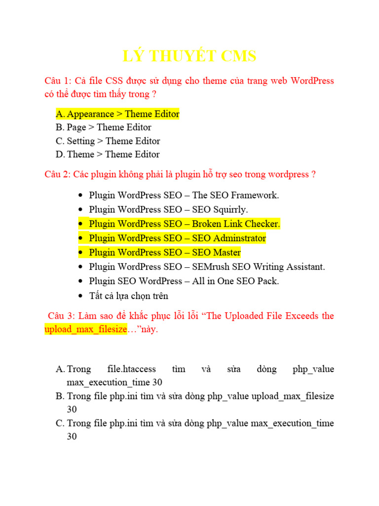 LÝ THUYẾT CMS 1 | PDF