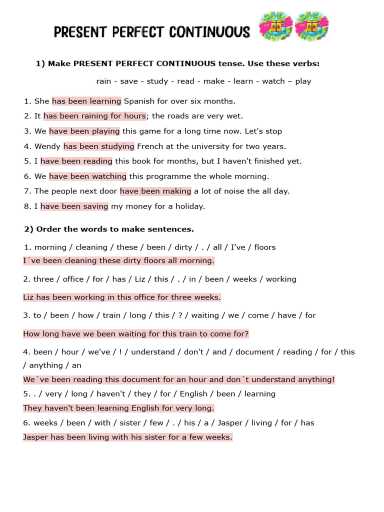 Present Perfect Continuous practice | PDF | Grammar | Linguistics