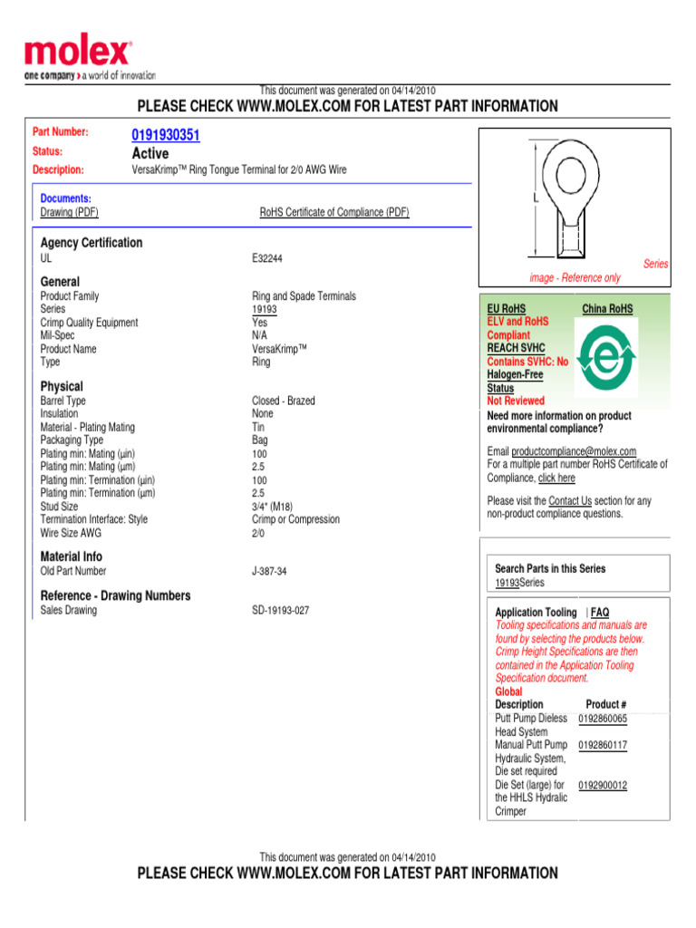 Agency Certification: Part Number: Status: Description | PDF