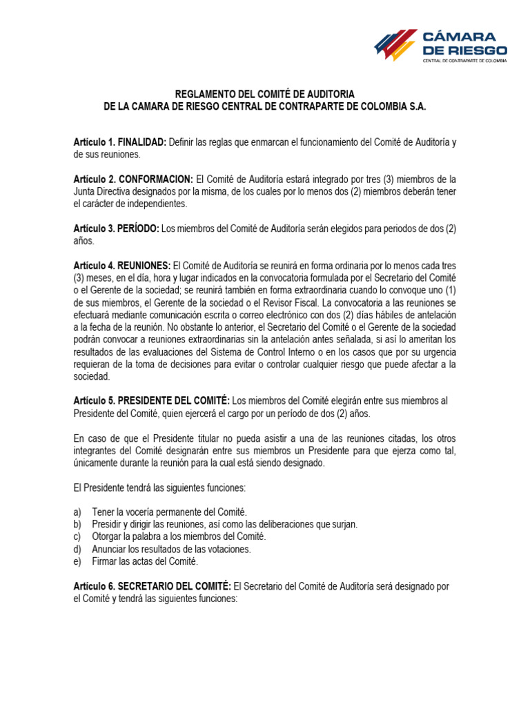 Reglamento-Comite-Auditoria | PDF | Auditoría | Contralor