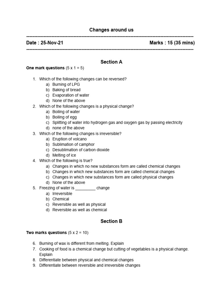 Changes Around Us-Class 6 | PDF | Science & Mathematics