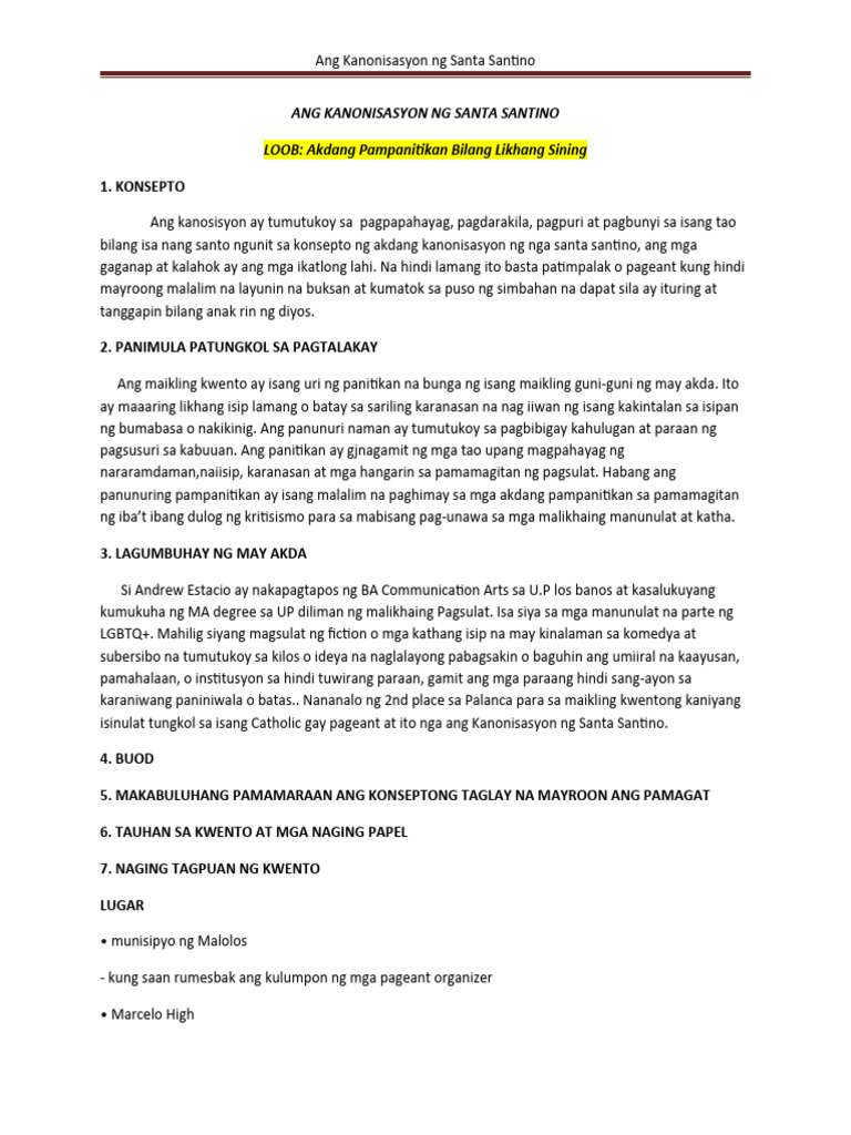 Ang Kanonisasyon Ng Santa Santino_manuscript Draft | PDF