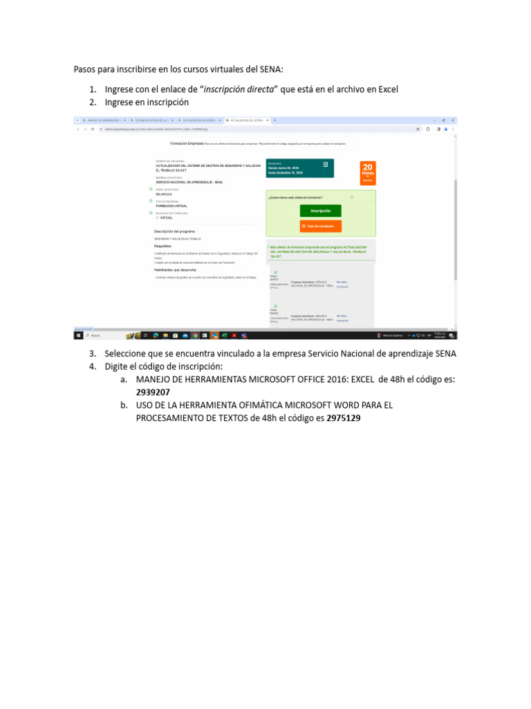 Pasos para Inscribirse en Los Cursos Virtuales Del SENA 2 | PDF | Computadoras