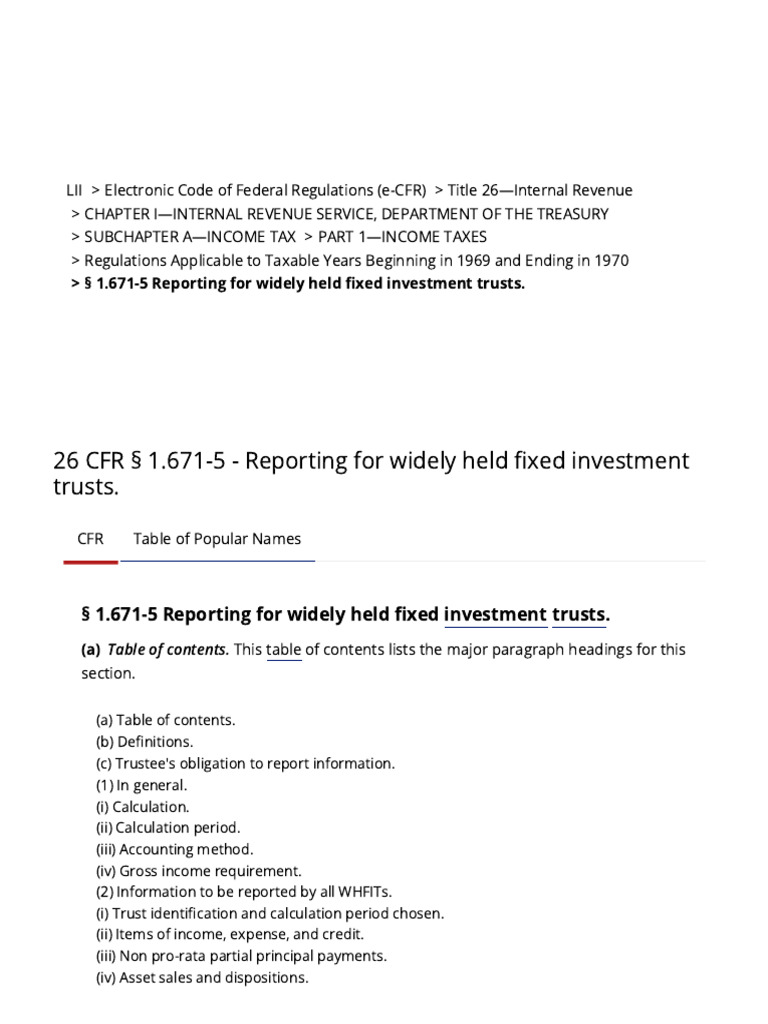 26 CFR 1.671-5 - Reporting For Widely Held Fixed Investment Trusts ...