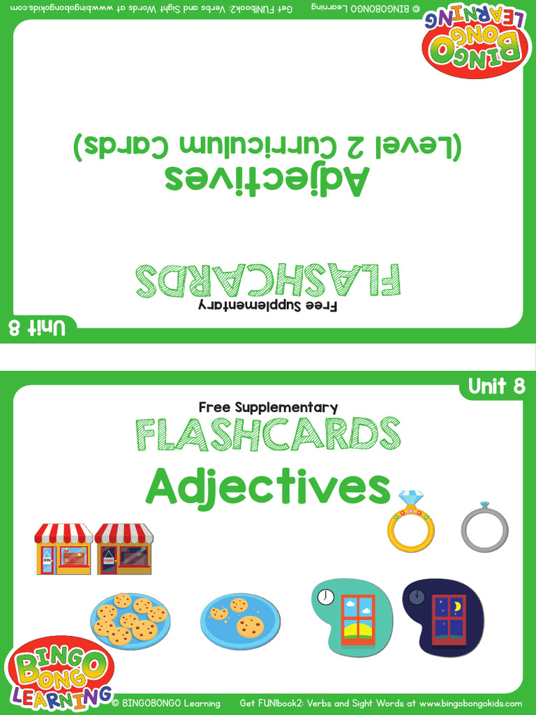 Adjectives Flashcards Set 8 BINGOBONGO Learning | PDF | Linguistics ...