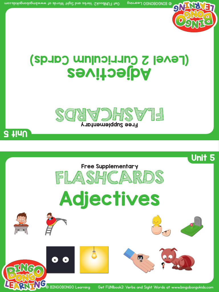 Adjectives Flashcards Set 5 BINGOBONGO Learning | PDF | Linguistics ...