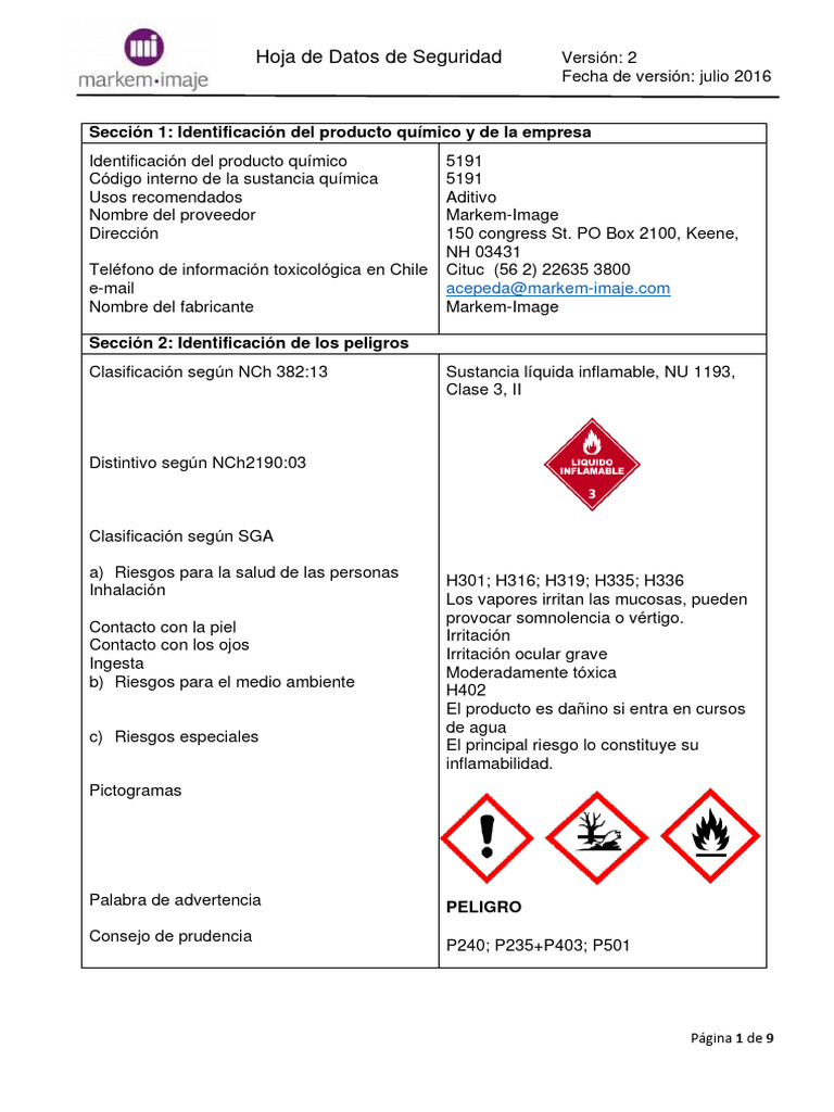 HDS Aditivo 5191 | PDF | Agua | Toxicidad