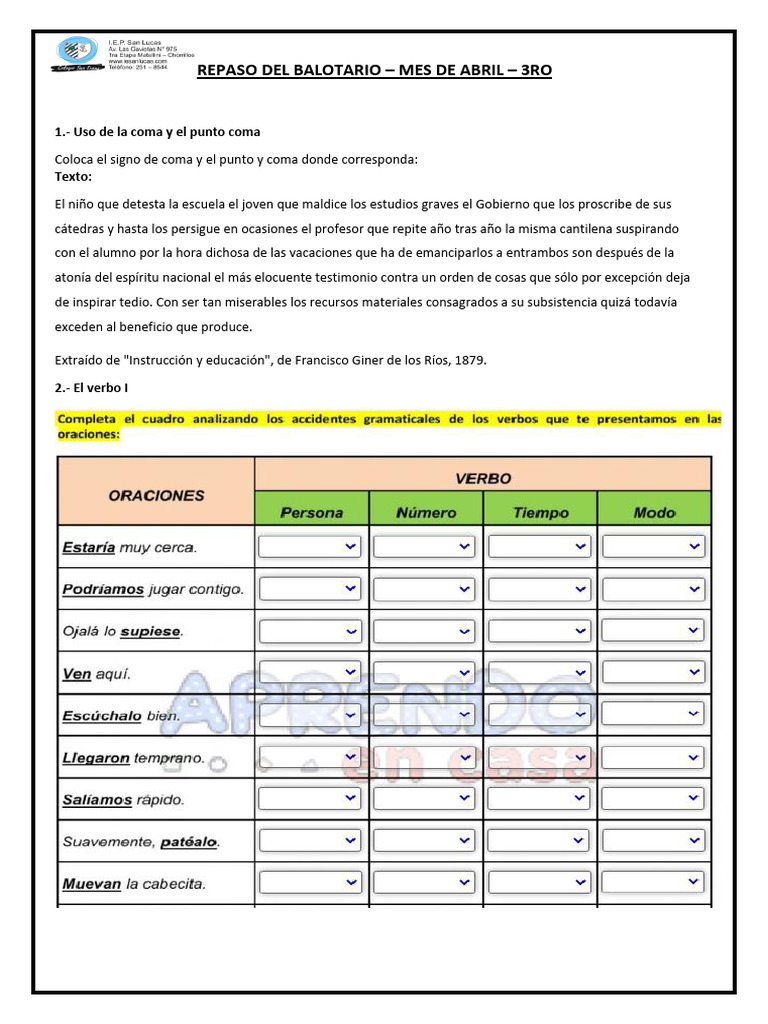 Repaso Del Balotario 3ro - Abril | PDF