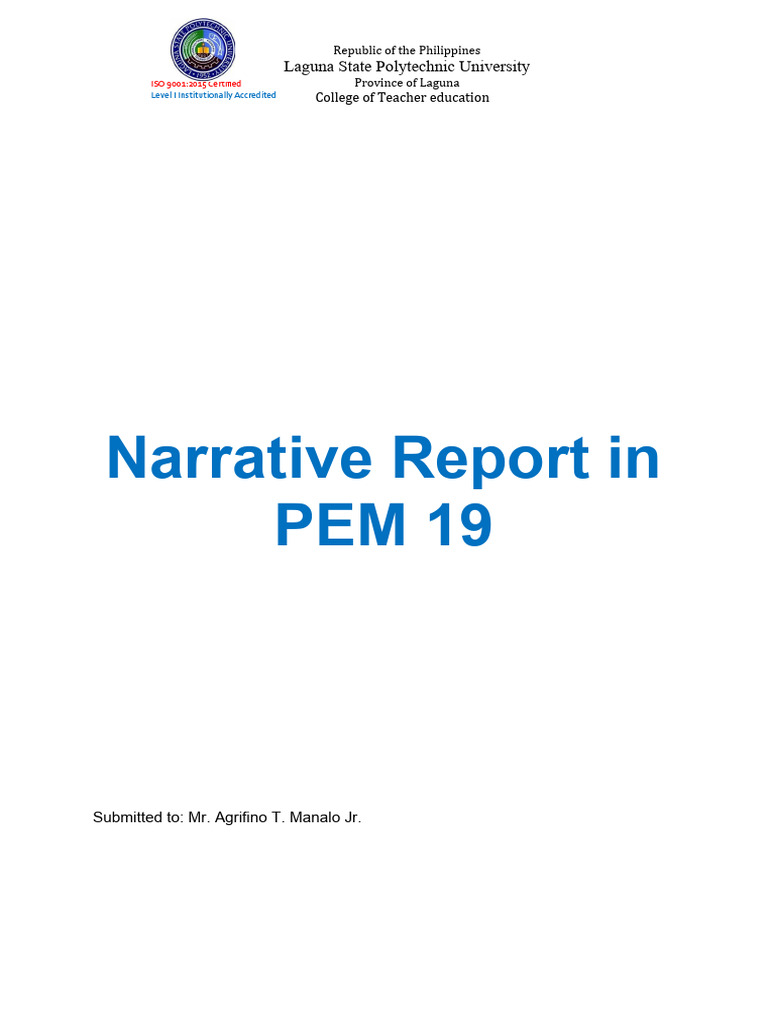 Pem 19 - Narrative-Report - Revellame | PDF | Emergency Management