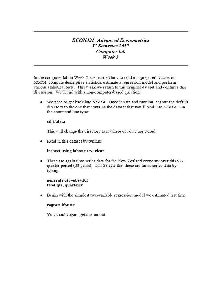Econ321 2017 Tutorial 2 Lab Pdf Autocorrelation Ordinary Least Squares
