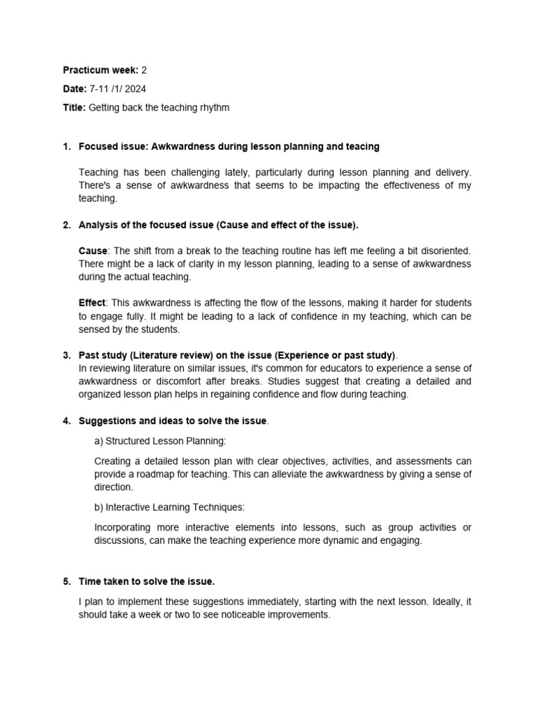 W2 Done | PDF | Lesson Plan | Experience