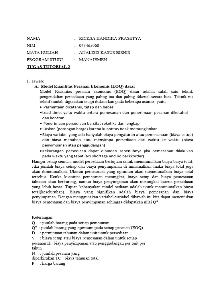 Model EOQ dan Analisis Biaya Pabrik | PDF