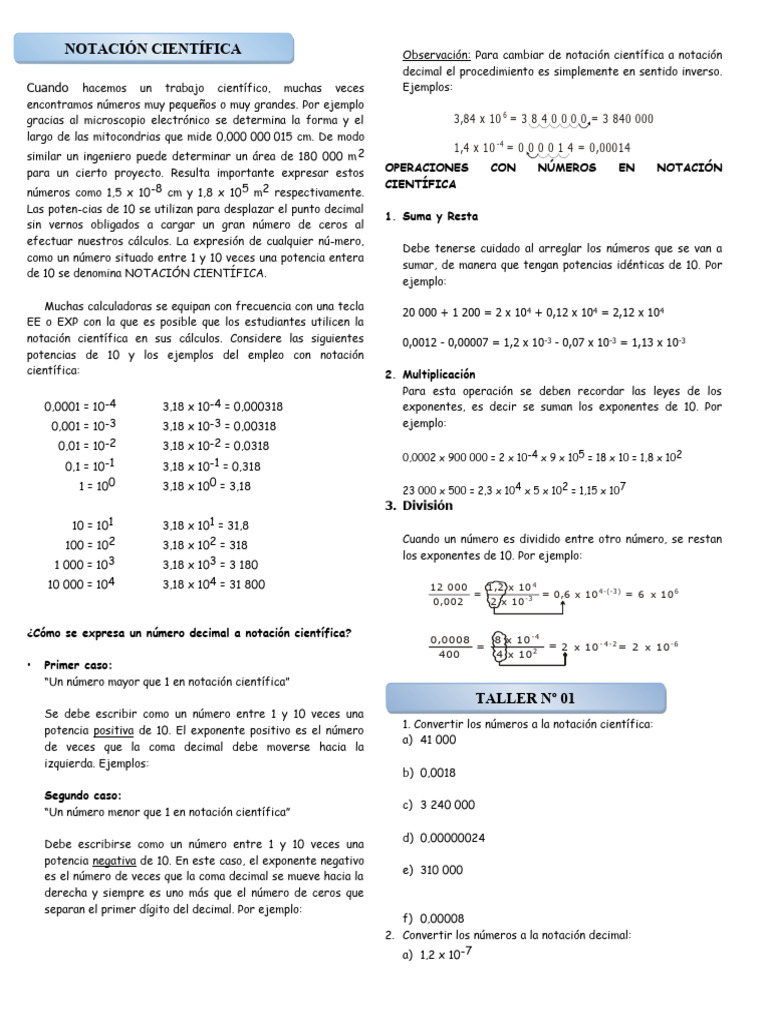 Practica de Notación Cientifica | PDF | Notación | Números