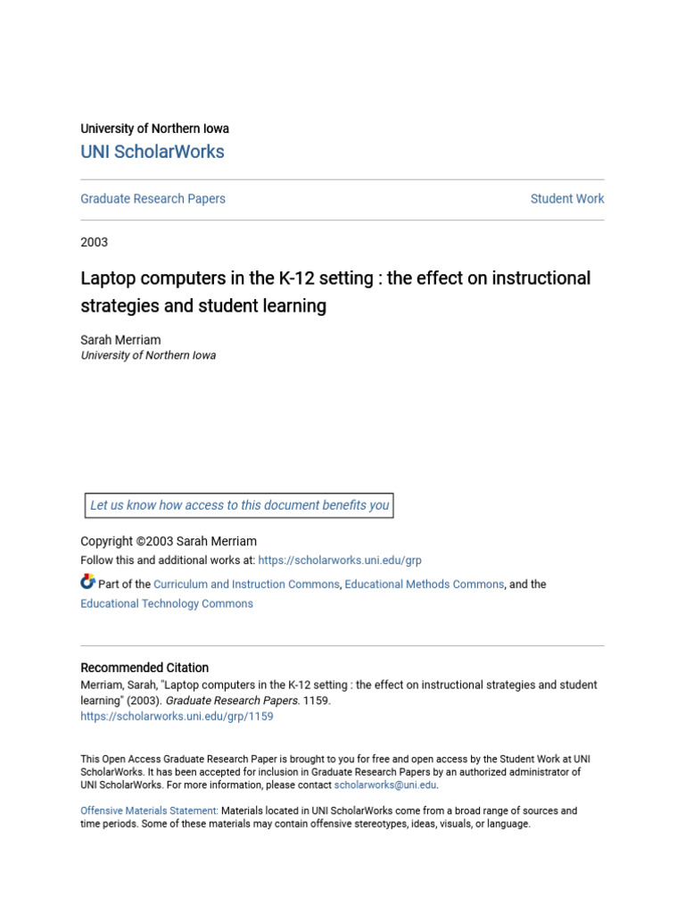 Laptop Computers in The K-12 Setting - The Effect On Instructiona | PDF ...