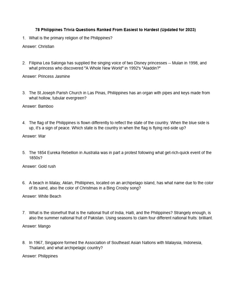 78 Philippines Trivia Questions | PDF | Philippines | Luzon