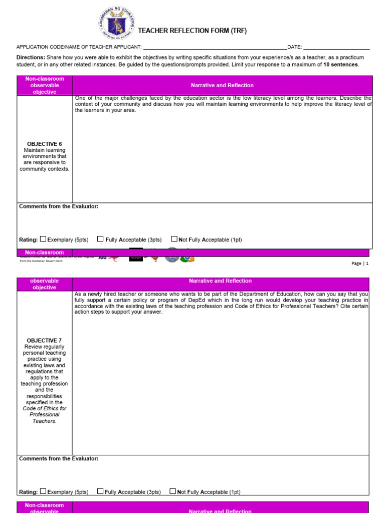 Annex N Teacher Reflection Form TRF | Download Free PDF | Teachers ...